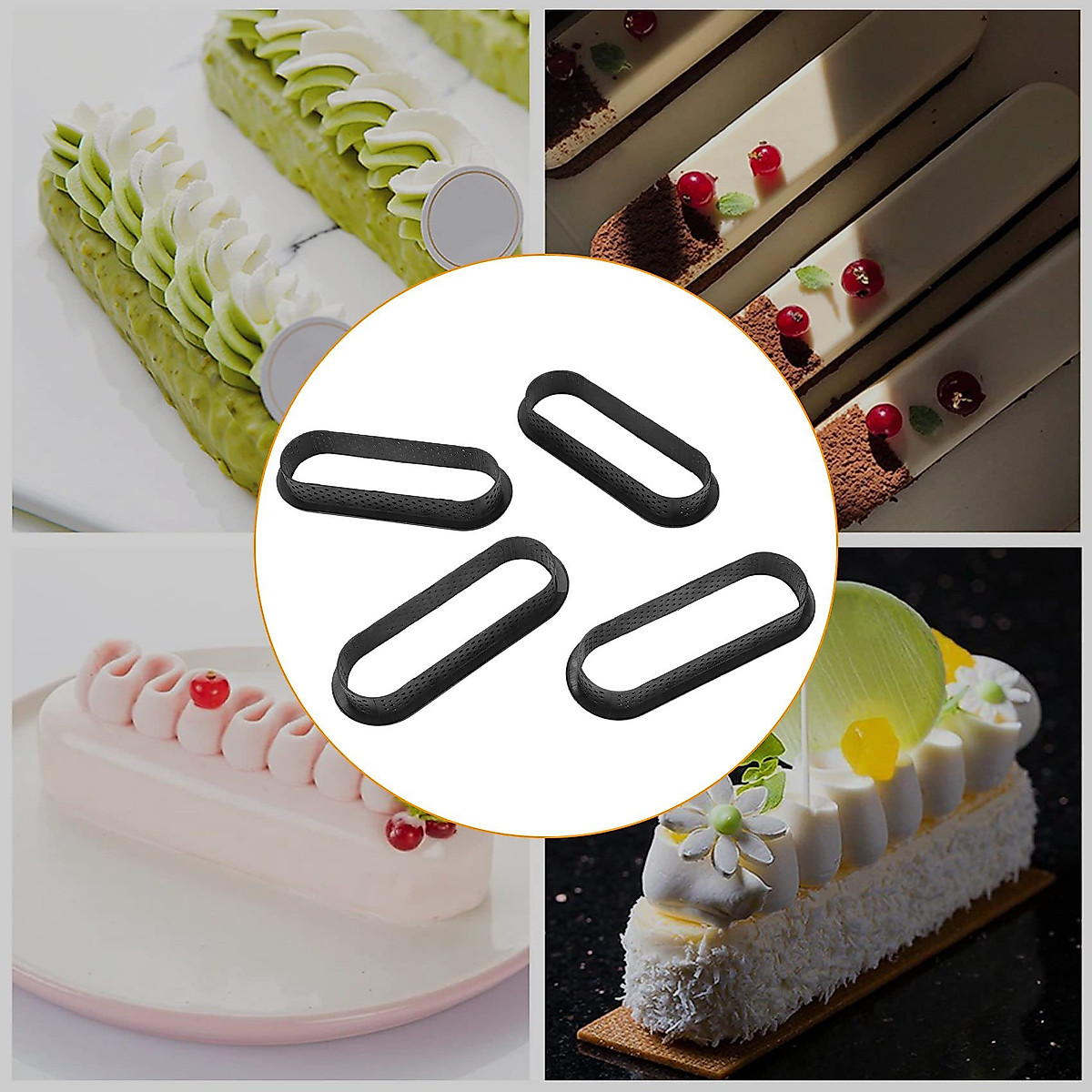 YUPVM 12 Pieces Oval Tart Rings Heat-Resistant Perforated Cake Mousse Non Stick Bakeware Tart Cake Cake Rings