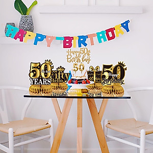 12Pcs 50th Birthday Decorations for Men Women, Including 50th Birthday Honeycomb Centerpieces Decorations, Cake Topper and Candles, 50th Birthday Table Decor