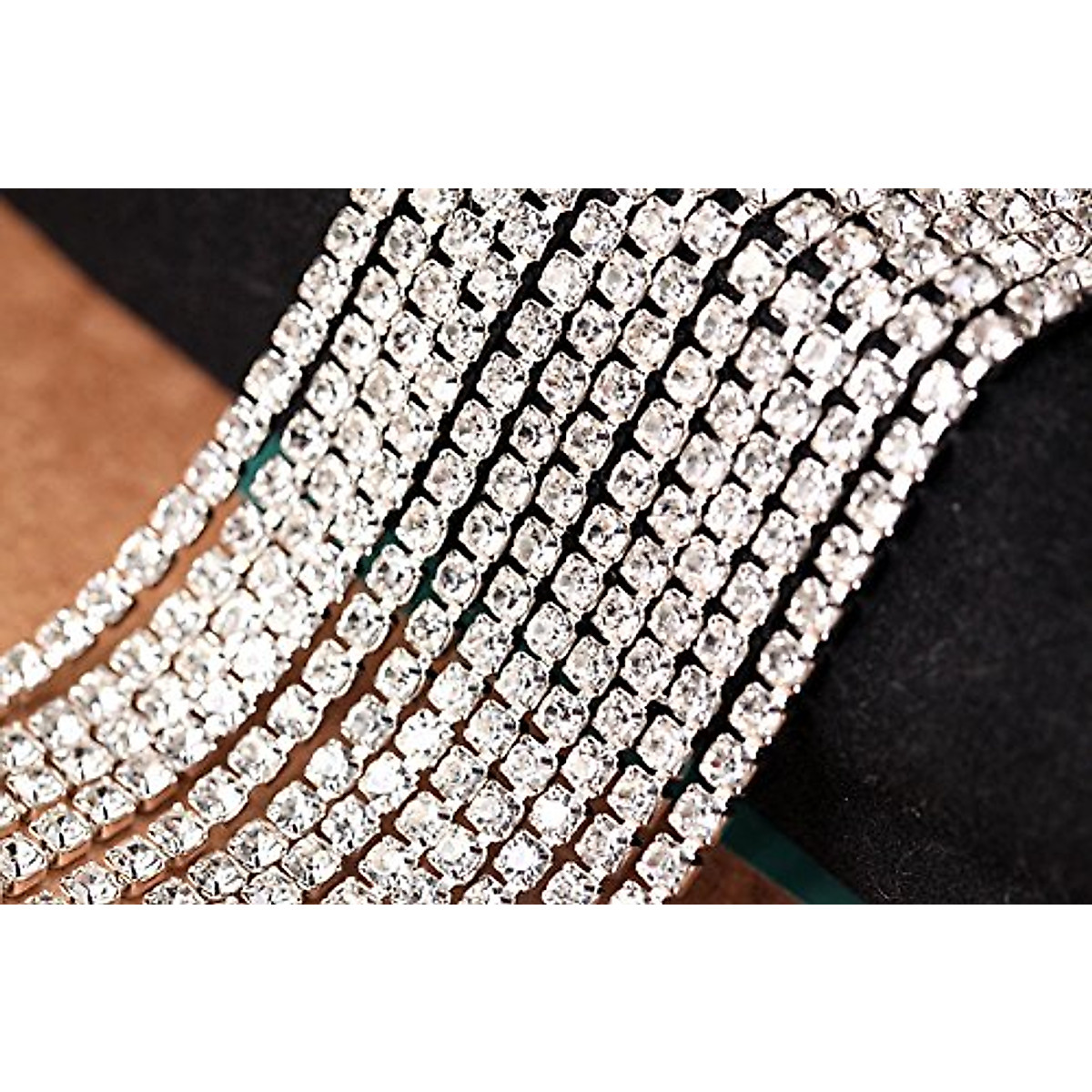 yueton 11 Yards 2MM Crystal Rhinestone Close Chain Trimming Claw Chain Jewelry Crafts DIY (Silver)