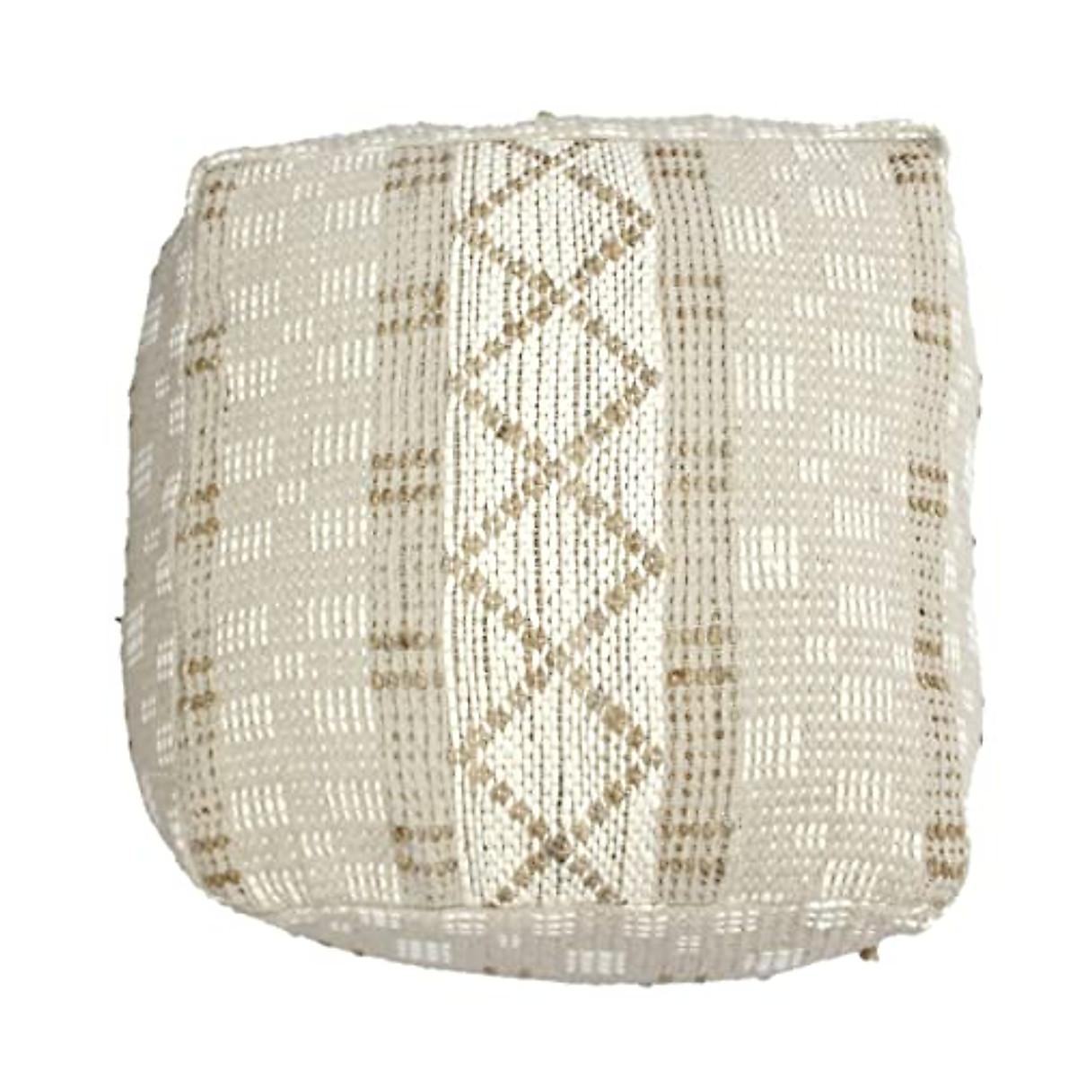 Christopher Knight Home Mag Large Square Casual Pouf, Boho, Ivory Chindi and Hemp