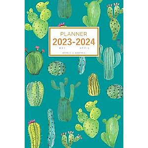 Planner 2023-2024: 6x9 Weekly and Monthly Organizer from May 2023 to April 2024 | Cactus Flower Bird Design Teal