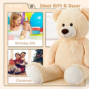 DOLDOA 36" Giant Teddy Bear Soft Stuffed Animals Plush Big Bear Toy for Kids and Girlfriend (Beige)