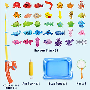 CozyBomB™ Kids Pool Fishing Toys Games | Summer Magnetic Floating Toy Magnet Pole Rod Fish Net Water Table Bathtub Bath Game, Learning Education For age 3 4 5 Boys Girls Toddlers Carnival Party Favors
