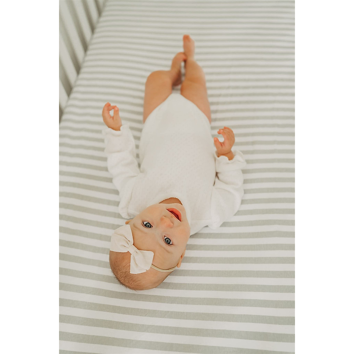 NODNAL CO. 3 Fitted Gray Mini Crib Pack n Play Playard Portable Crib Sheets Set - 100% OEKO-TEX Cotton Baby Girl/Boy Nursery Bedding, Gender Neutral Polka Dot Stripe Travel Pack and Play Playpen Sheet