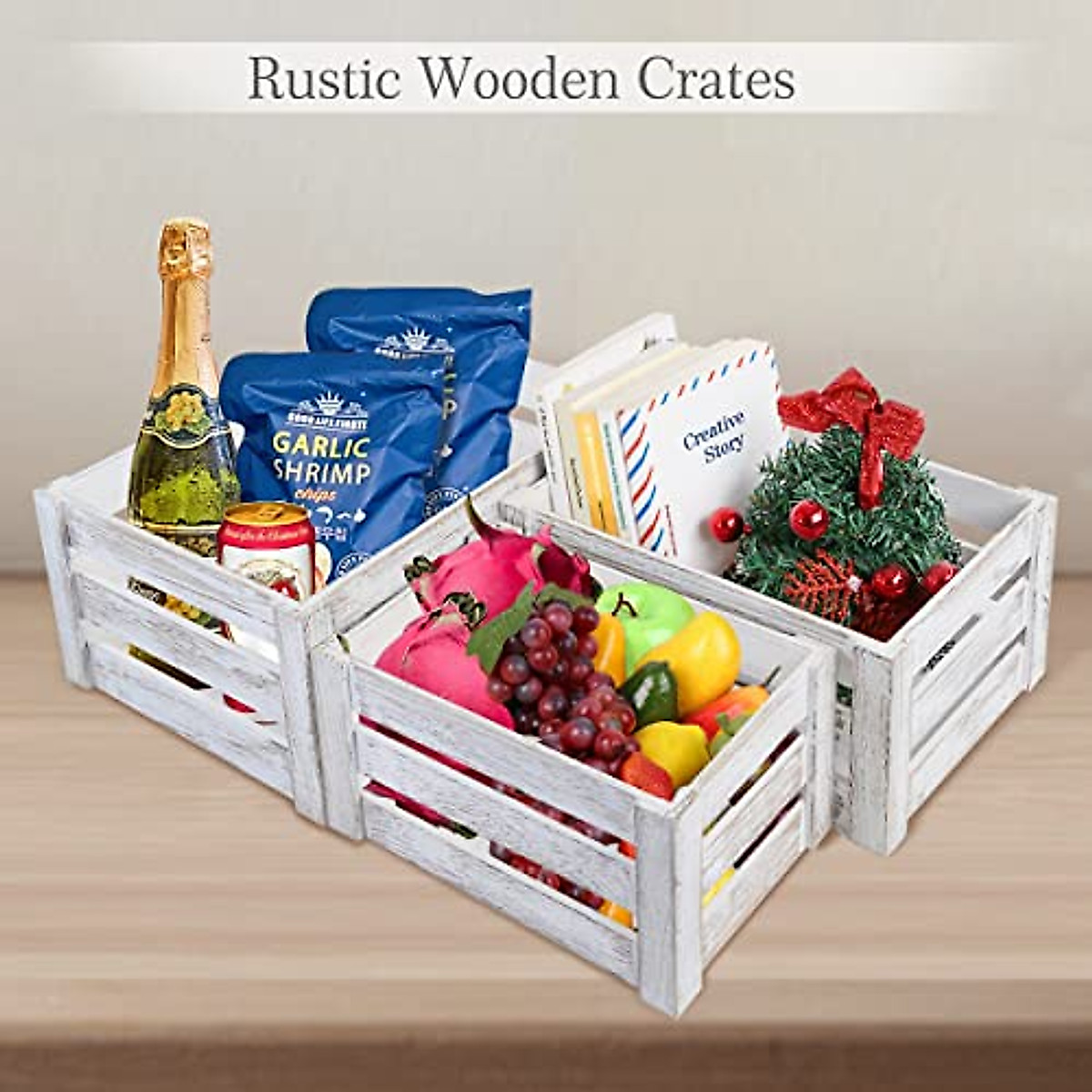 Besmall White Nesting Wooden Crates - Rustic Home Decor & Storage