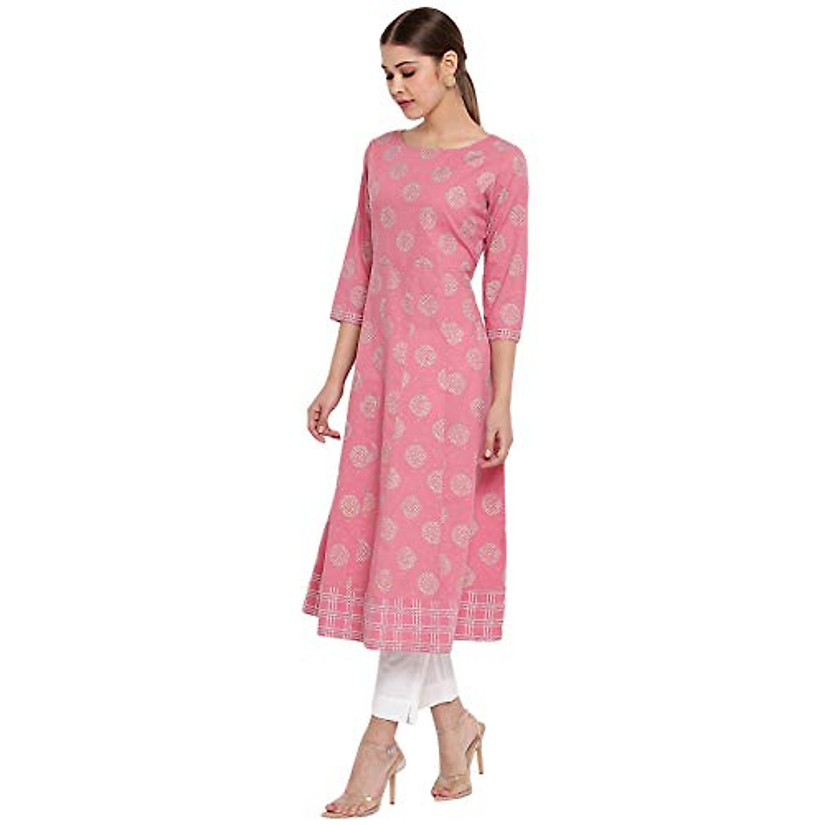 Janasya Indian Women's Pink Cotton Kurta(JNE3577-KR-XXL)