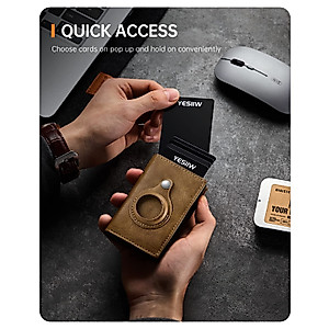 YESIIW AirTag Wallet For Men, Smart Wallet RFID Blocking Credit Card Holder, Silm Leather Front Pocket Wallet, Minimalist Trifold Wallet with ID Window, Money Clip, Apple Airtag Holder (Earth Yellow)