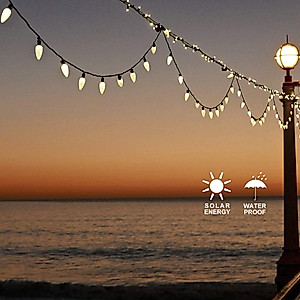 Hopolon C9 Christmas String Lights, 8Modes 50 LED 33ft Outdoor Decoration Lights with 30V Safe Adaptor, Extendable Green Wire String Lights for Patio Xmas Tree Wedding Party Decoration, Warm White