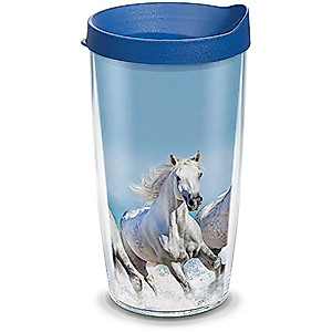 Tervis White Horses Insulated Tumbler with Wrap and Lid, 16 oz Tritan, Clear