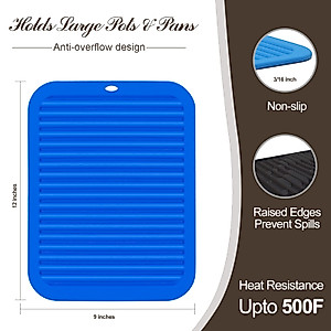 Breeze Touch Silicone Trivet Mats for Hot Dishes, 4 Pack Pot Holders for Kitchen Trivets for Hot Pots and Pans, Heat Resistant Non-Slip Hot Pads for Jar Opener Spoon Holder Counter, 9"x12" Blue