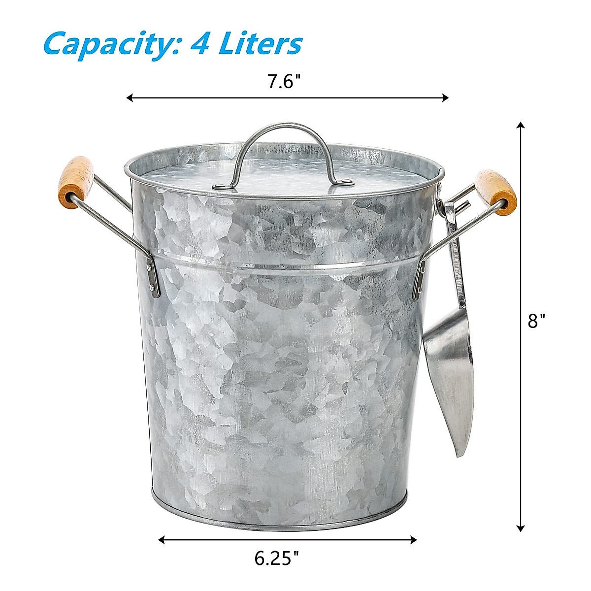 Frcctre Farmhouse 4 Liter Ice Bucket with Lid, Galvanized Metal Beverage Tub with Scoop and Handles, Drink and Wine Chiller for Bar, Party, BBQ, Great for Indoor and Outdoor Use