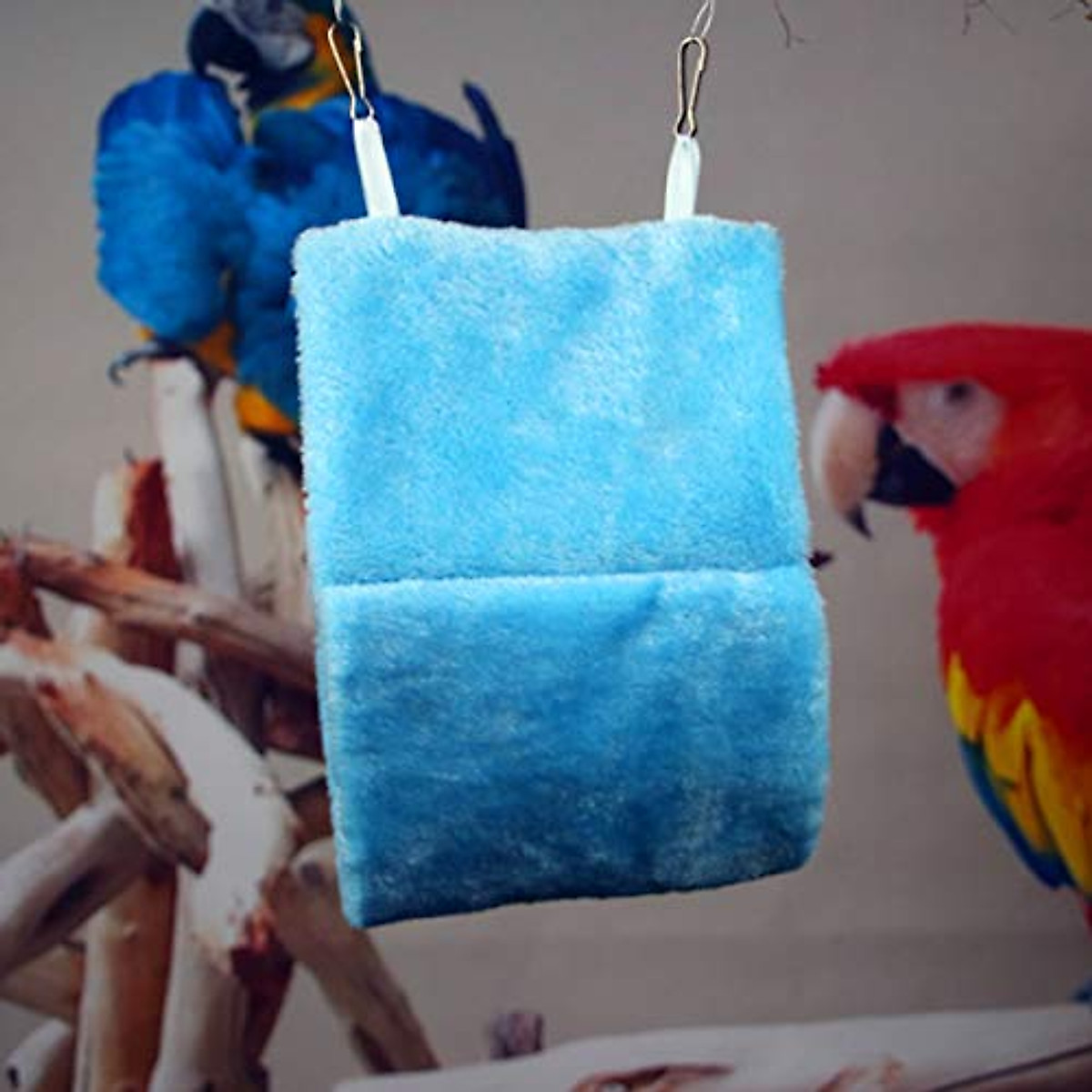 Wontee Bird Parrot Plush Hammock Dual Layer Nest Shed Bird Snuggle Cave Happy Hut for Parrot Macaw Budgies Eclectus Parakeet Cockatiels Cockatoo Lovebird (S, Blue)