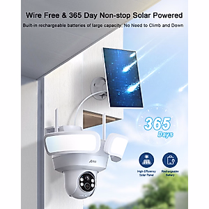 ANRAN Floodlight Security Camera Wireless Outdoor with 360° View Pan/Tilt, 2K Solar Powered WiFi Camera, IP65 Smart Lighting Cam, Color Night Vision, 120dB Siren, Two Way Audio, PIR Motion Detection