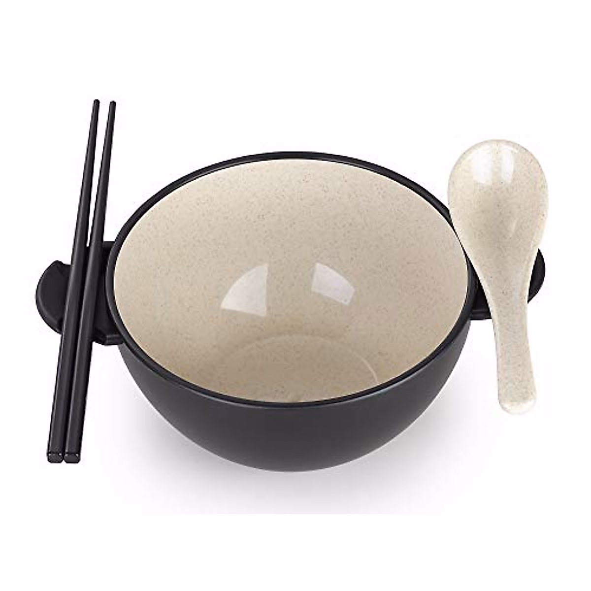 Ozeri Earth Ramen Bowl Set, Made from Plant-Derived and Other Natural Materials,993 ml, One Size, Black with Beige, 6-Piece