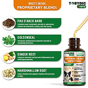 Tobydic Natural Dog Yeast Infection Relief - Itchy Skin & Ear Treatment - Reduces Irritation & Relieves Itching and Allergy - Herbal Medicine Drops Supplement - Made in USA