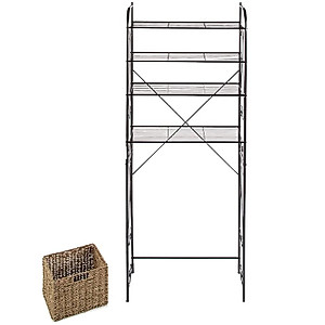 Over The Toilet Space Saving Rack with Shelves and Wicker Baskets