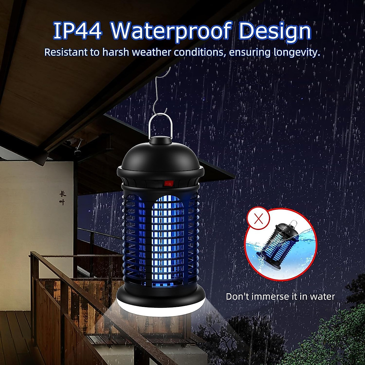 Jawlark Bug Zapper Outdoor with LED Light, 4200V Electric Mosquito Zapper, Insect Fly Zapper Outdoor Indoor, 5ft Power Cord, IPX6 Waterproof, Plug in Mosquito Killer for Patio Yard Home, Black