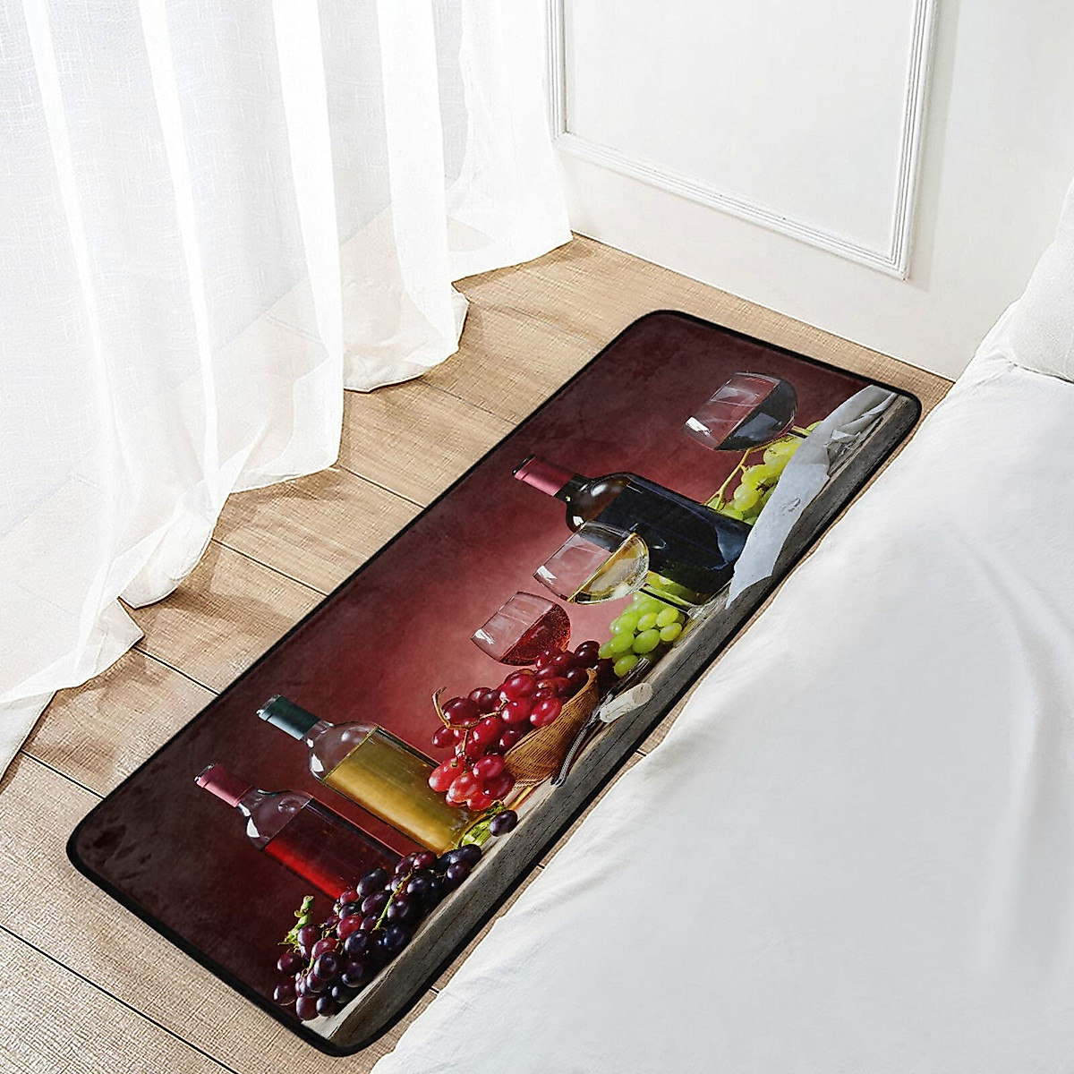 Red White Wine Kitchen Rugs Grapes Fruit Bath Rug Runner Comfort Mat Non-Slip Doormats Carpet for Bathroom Indoor 39" X 20"