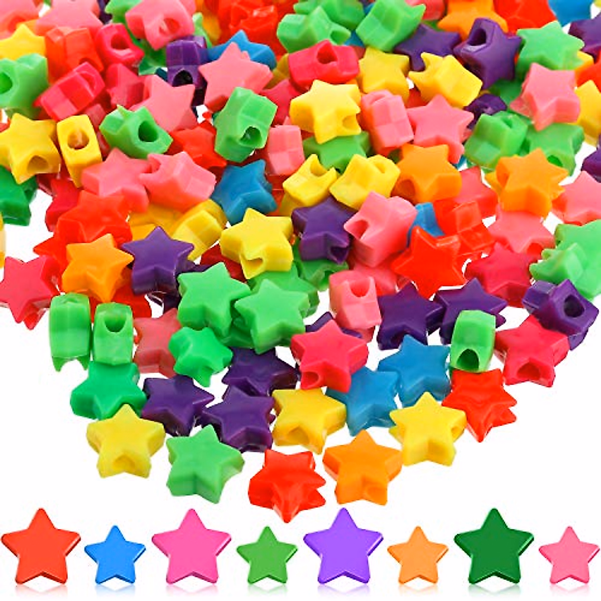 500 Pieces Star Pony Beads Large Hole Beads Multi Color Acrylic Beads Bracelet Kawaii Rainbow Necklace Jewelry Making Craft Beads for Christmas Valentine's Day Present