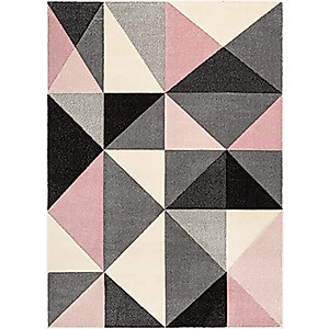 Well Woven Nia Blush & Grey Abstract Triangle Boxes Modern Area Rug 3x5 (3'11" x 5'3")