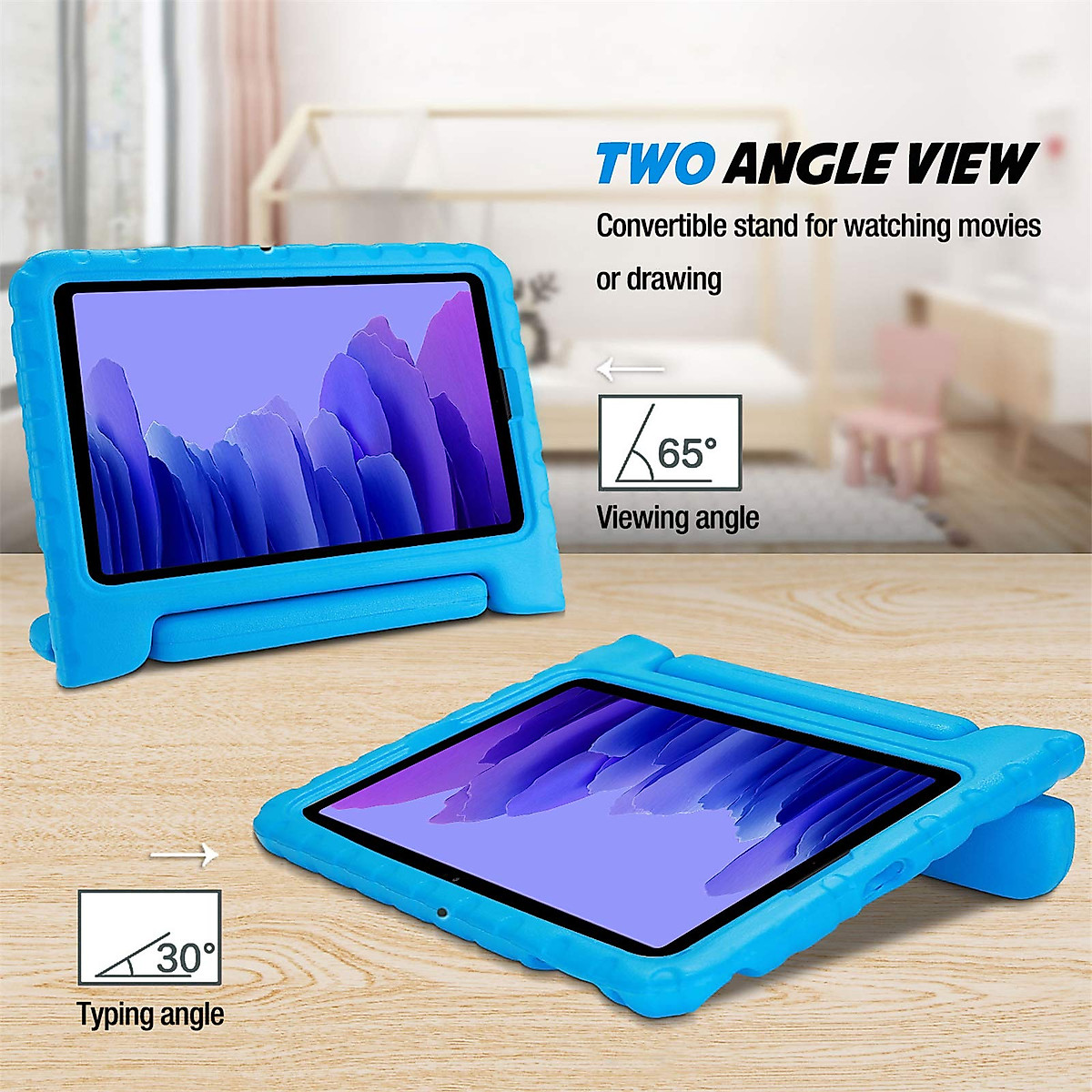 ProCase Kids Case for Galaxy Tab A7 10.4 2020 (T500 T503 T505 T507), Shock Proof Convertible Handle Stand Cover Lightweight Kids Friendly Protective Case for 10.4 inch Galaxy Tab A7 -Blue