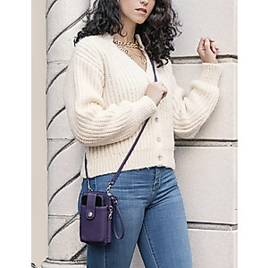 Mundi Jacqui RFID Blocking Crossbody Wallet Bag for Women, Compact Travel-Size Cell Phone Holder Purse - Vegan Leather, Purple