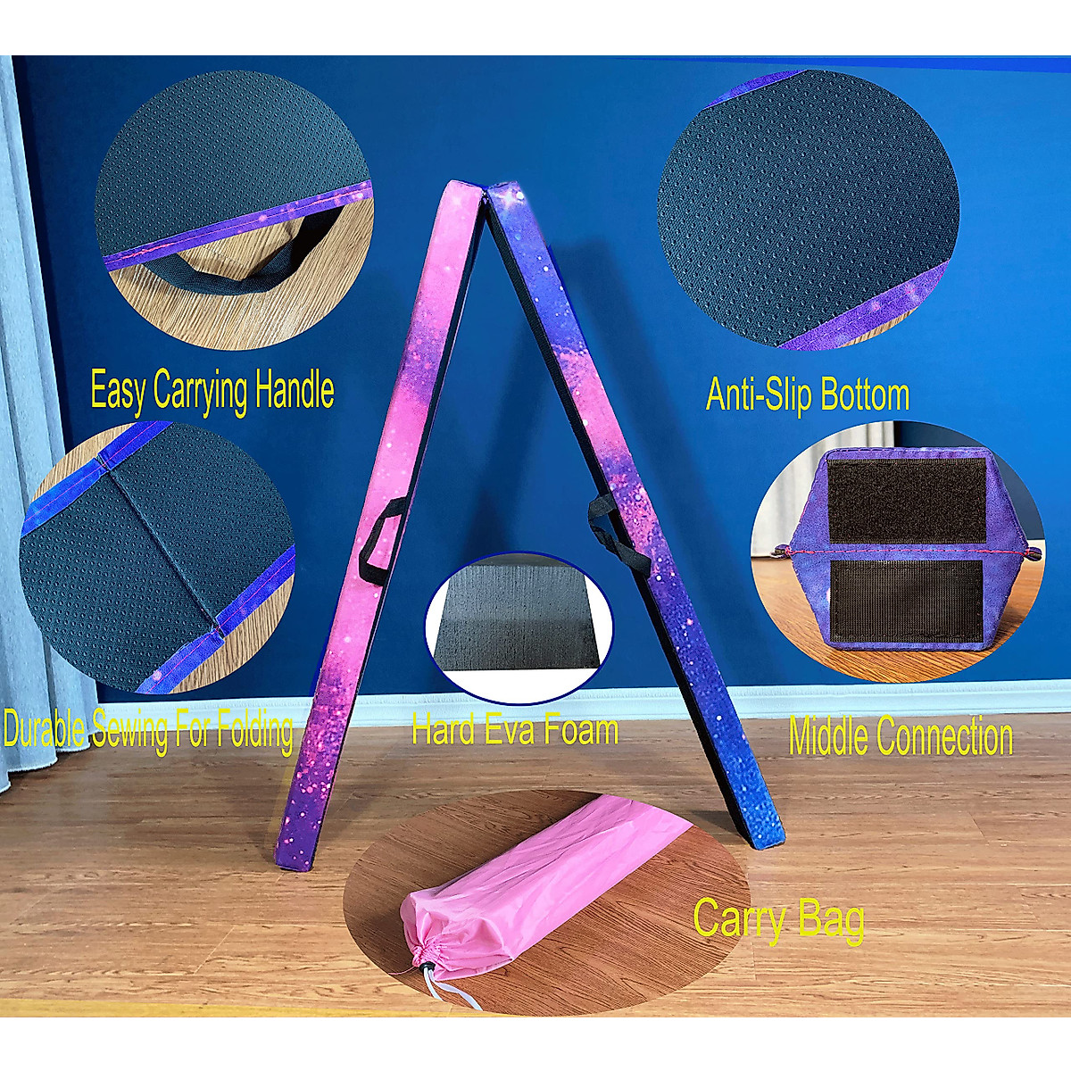 FC FUNCHEER Foldable Gymnastics Beam for Kids,6FT/9FT Floor Balance Beam,Non-Slip Base,Faux Suede Cover with Carrying Bag and Handles