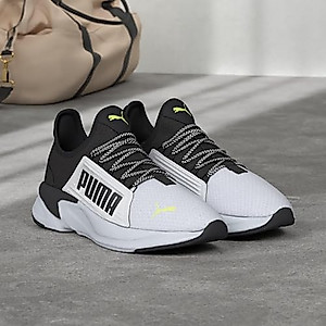 PUMA Men's SOFTRIDE PREMIER SLIP-ON Sneaker, Puma White-Puma Black-Yellow Alert, 9