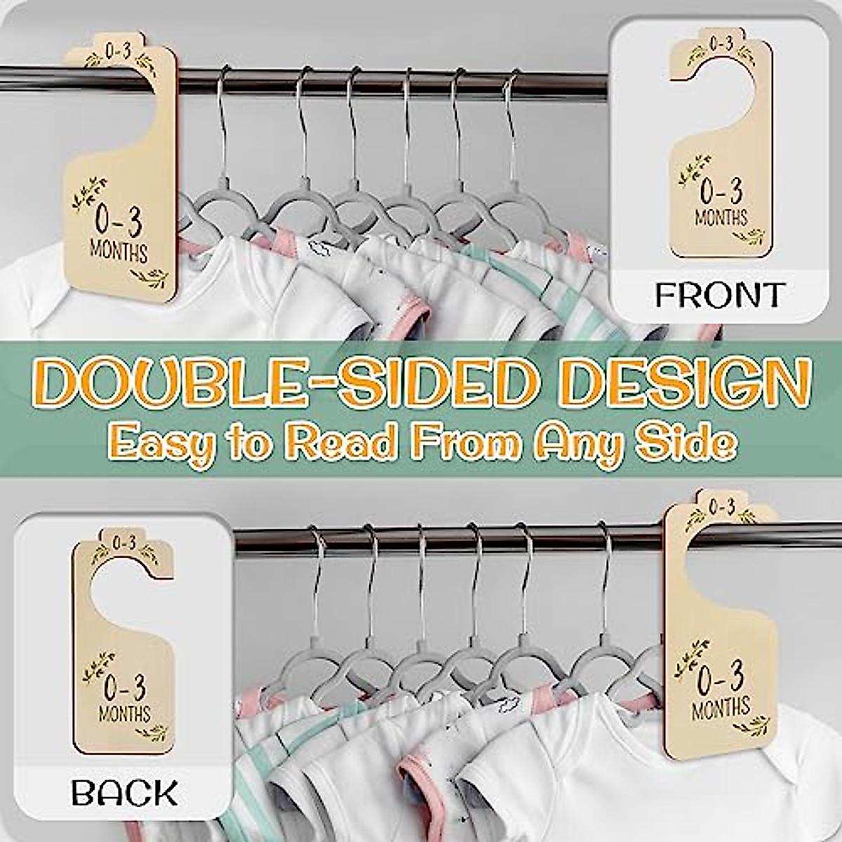 Zamwix 8PCS Baby Closet Dividers - Beautiful Wooden Double-Sided Closet Dividers for Baby from Newborn to Toddler Boho Nursery Decor Baby Clothes Size Hanger Organizer with Gift Bag