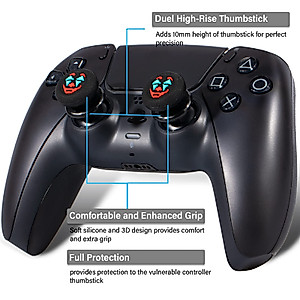 Playrealm FPS Thumbstick Extender & Texture Rubber Silicone Grip Cover 4 Sets for PS5 & PS4 Controller (Joker Green+Black)