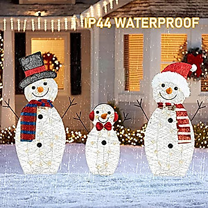 HOURLEEY Christmas Decoration 55 L Lighted Snowman Family Outdoor, 3-Piece Waterproof Plug in 2D Snowman for Yard Patio Lawn Garden Party Decor 20.5X9X29.5Inch-Large (Warm White)