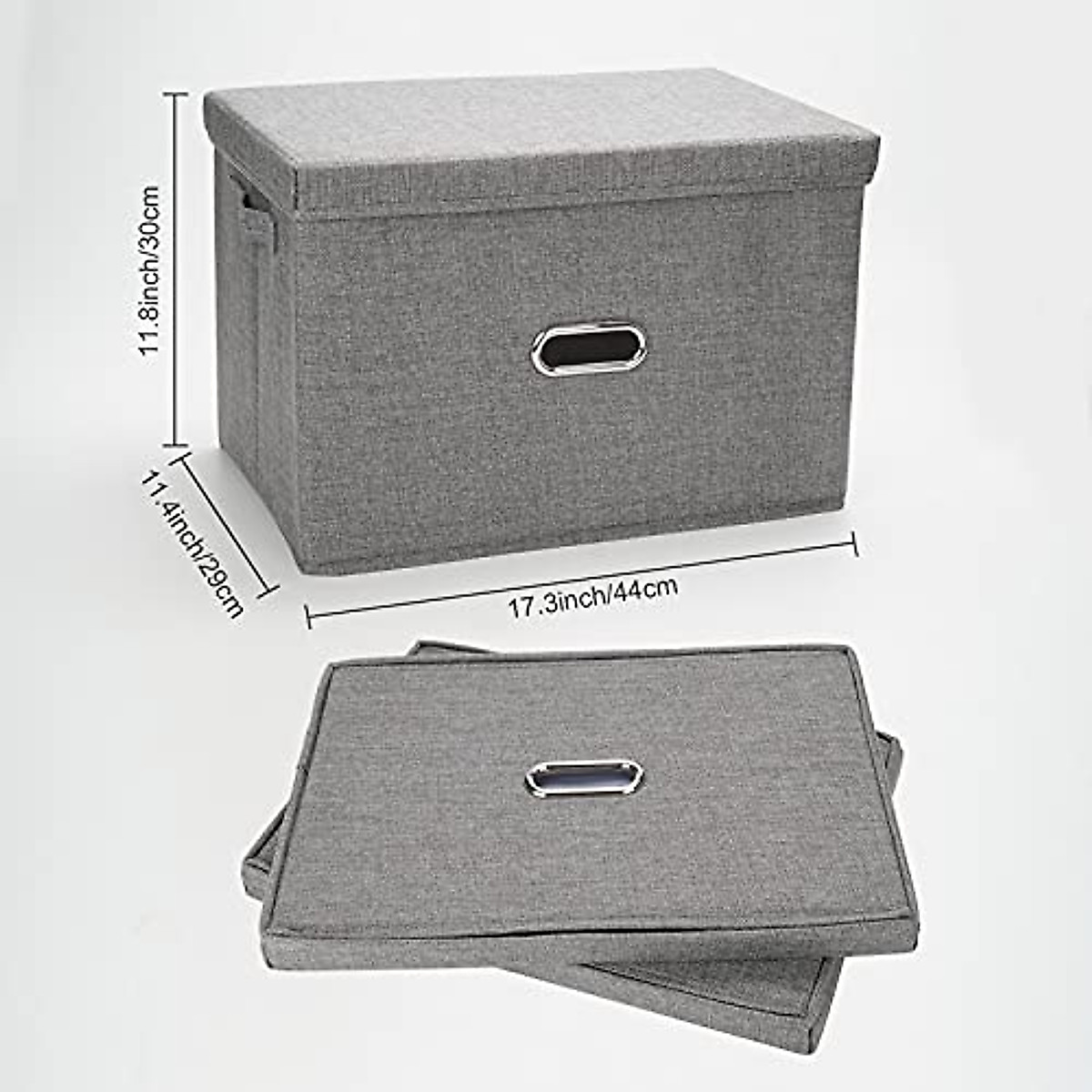 Wondersen Larger Collapsible Storage Bins with Lid (17.3x11.8x11.4 inch) Linen Fabric Clothing Storage Box Closet Organizer for Clothes Shoes Books and office stuff Light Weight 2 Pack, Grey