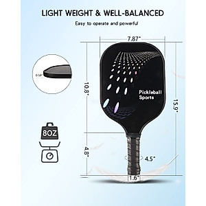 Graphite Pickleball Paddles Set of 4 Pickleball Racquet 6 Pickleball Balls 1 Bag 4 Replacement Soft Grip, Polypropylene Honeycomb Core Lightweight Indoor/Outdoor Pickle Ball Equipment for Men Women