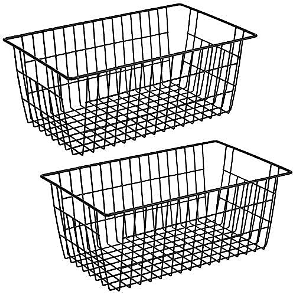 Slideep Farmhouse Large Wire Organizer Storage Bins Freezer Food Storage Basket for Kitchen Cabinets, Office, Bathroom, Pantry Organization Storage Bins Rack with Handles, 2 Pack, Black