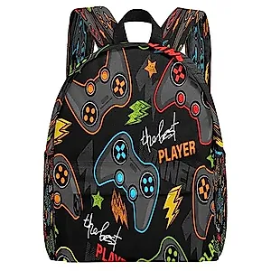CUSPRINT Childish Backpack, Abstract Joystick Gamepad Black 14" Laptop Backpacks Bookbag for Grades 3-5, Lightweight