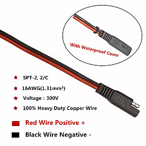 AEISVIK SAE to SAE Connector Extension Cable - 4ft 12V-24V Battery Charging Cord with Dust Cap 2 Pin Quick Connect Disconnect Plug DC Connection for Camp Trailer Solar Panels