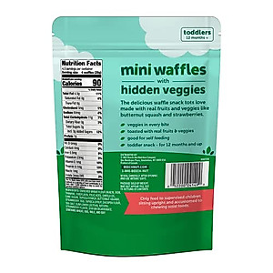 Beech-Nut Toddler Snacks, Mini Waffles with Hidden Veggies, Butternut Berry, Non-GMO, 3.2 oz Bag (7 Pack)