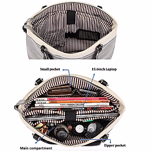 Wxnow Laptop Tote Bag 15.6 Inch Laptop Bag for Women Teacher Large Laptop Organizer Bag Waterproof Briefcase Shoulder Bag for Work Grey