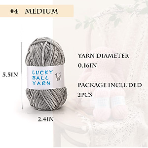 2PCS Soft Chenille Yarn Blanket Yarn,Velvet Yarn for Knitting,Fancy Yarn for Crochet,Crochet Yarn for Sweater/Hat/Blankets/DIY Craft(Grey)