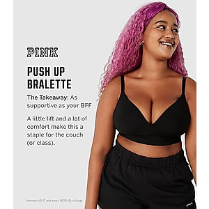 Victoria's Secret Pink Loungin Wireless Push Up Bra, Padded, Cropped, T Shirt Bras for Women, Black (XL)