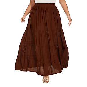 Beautybatik Maroon Women Boho Gypsy Long Maxi Tiered Peasant Skirt 3X