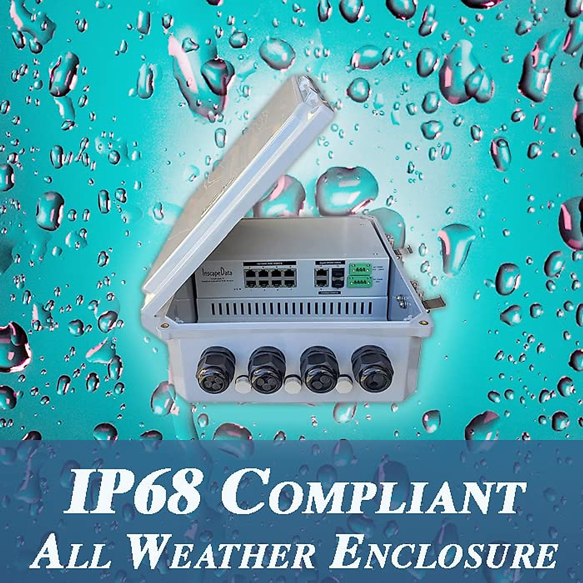 Inscape Data IP68 Outdoor PoE Switch, LPS1800AT-T1, 10-Port 10/100Mbps Unmanaged, 2X Combo Gigabit SFP Fiber/RJ45 Uplink, IEEE 802.3af/at, 240W