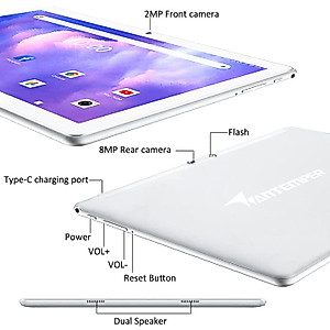 2024 Newest 10.1 Inch Android Tablet With Keyboard - 5G WIFI Tablets Ultra-Portable- RAM 4GB | ROM 64GB 128GB Expandable -6000mAh | Dual Camera | Bluetooth 5.0| 1080FHD | GPS | Mouse/Stylus-Silver