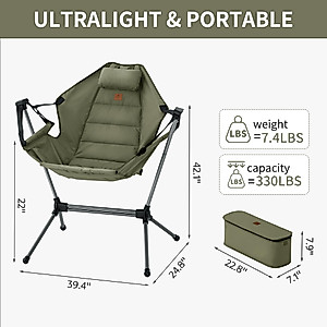Naturehike YL11 Hammock Camping Chair, Stargaze Swinging Recliner Chair with Headrest & Carry Bag, Supports 330lbs, Portable Folding Rocking Chair for Camping Picnic Hiking Backyard
