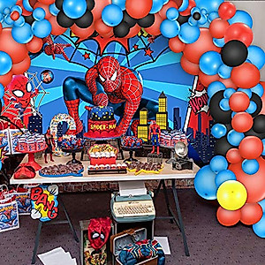 Spiderman Birthday Party Decorations 5 x 3 Ft Backdrop Banner Photography Background and 80 Pcs Latex Balloons Kit Superhero Theme Party Supplies for Indoor Outdoor Living Room Yard