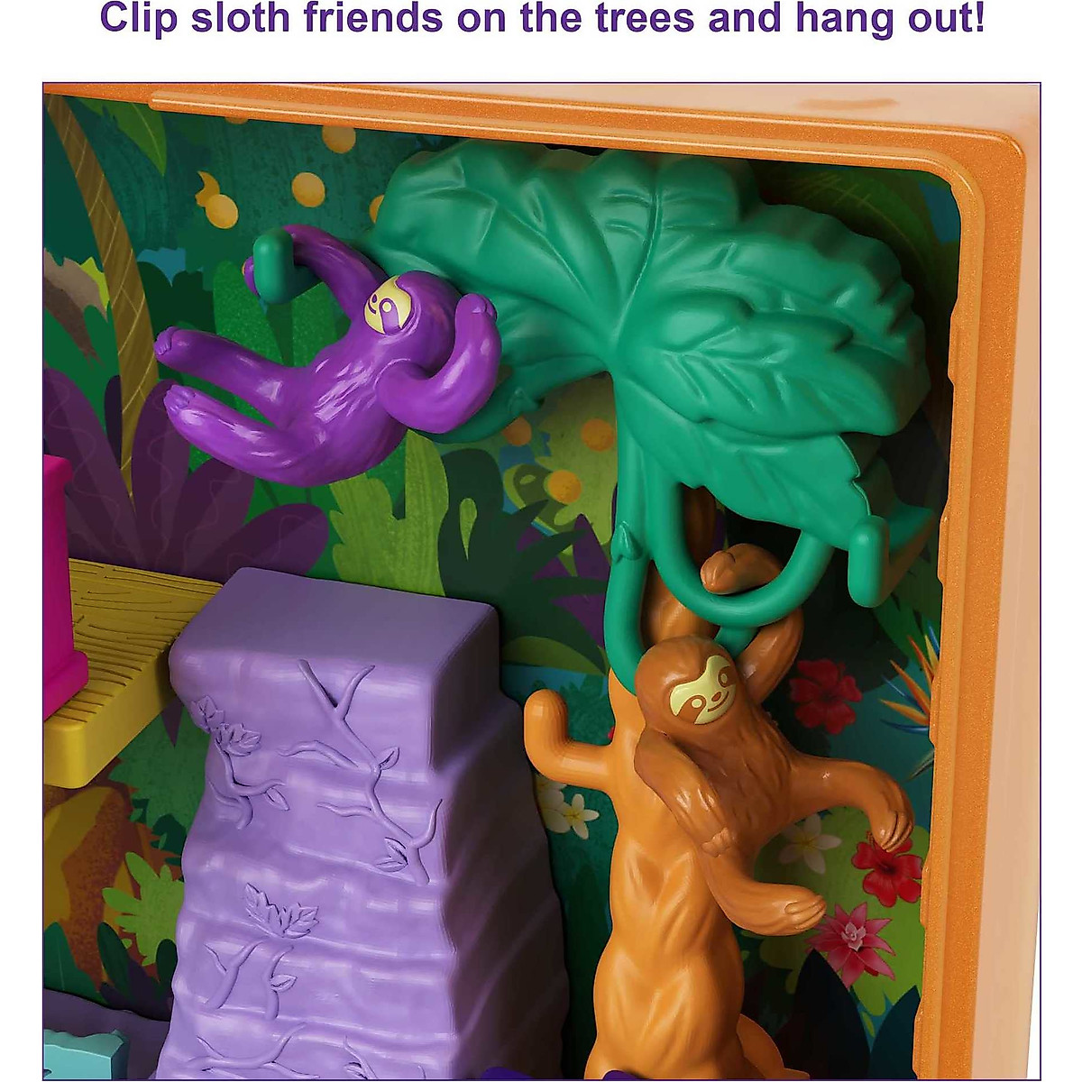 Polly Pocket Playset, Travel Toy with 2 Micro Dolls, Pet Sloths & Surprise Accessories, Jungle Safari Compact