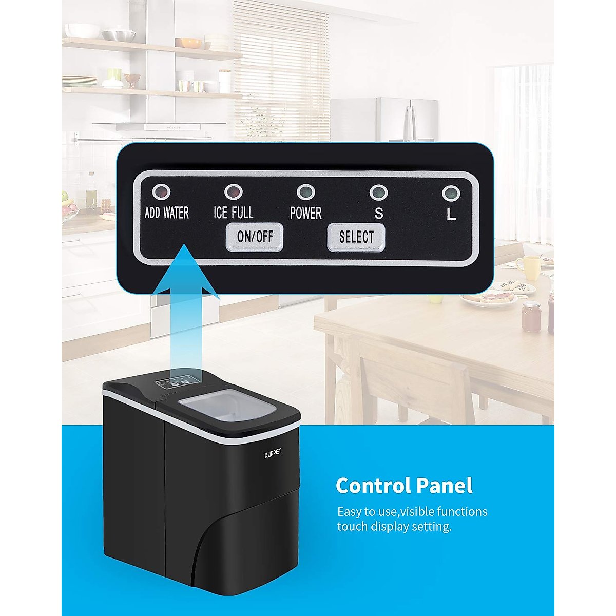 KUPPET Ice Maker Machine for Countertop, Portable Ice Cube Makers, Make 26 lbs ice in 24 hrs,Ice Cube Rready in 6-8 Mins with Ice Scoop and Basket for Home/Office/Bar (Black)