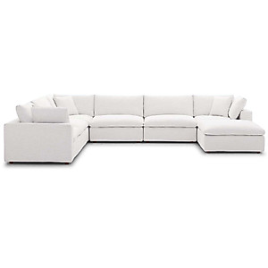 Modway Commix Down Down Filled Overstuffed 7 Piece Sectional Sofa Set, Seating for 6 - Ottoman, Beige