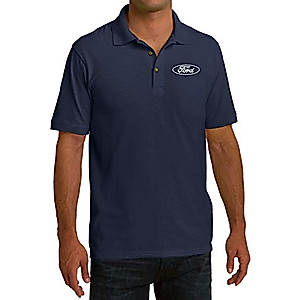 White Ford Oval Crest Chest Print Pique Polo Shirt, Navy XL