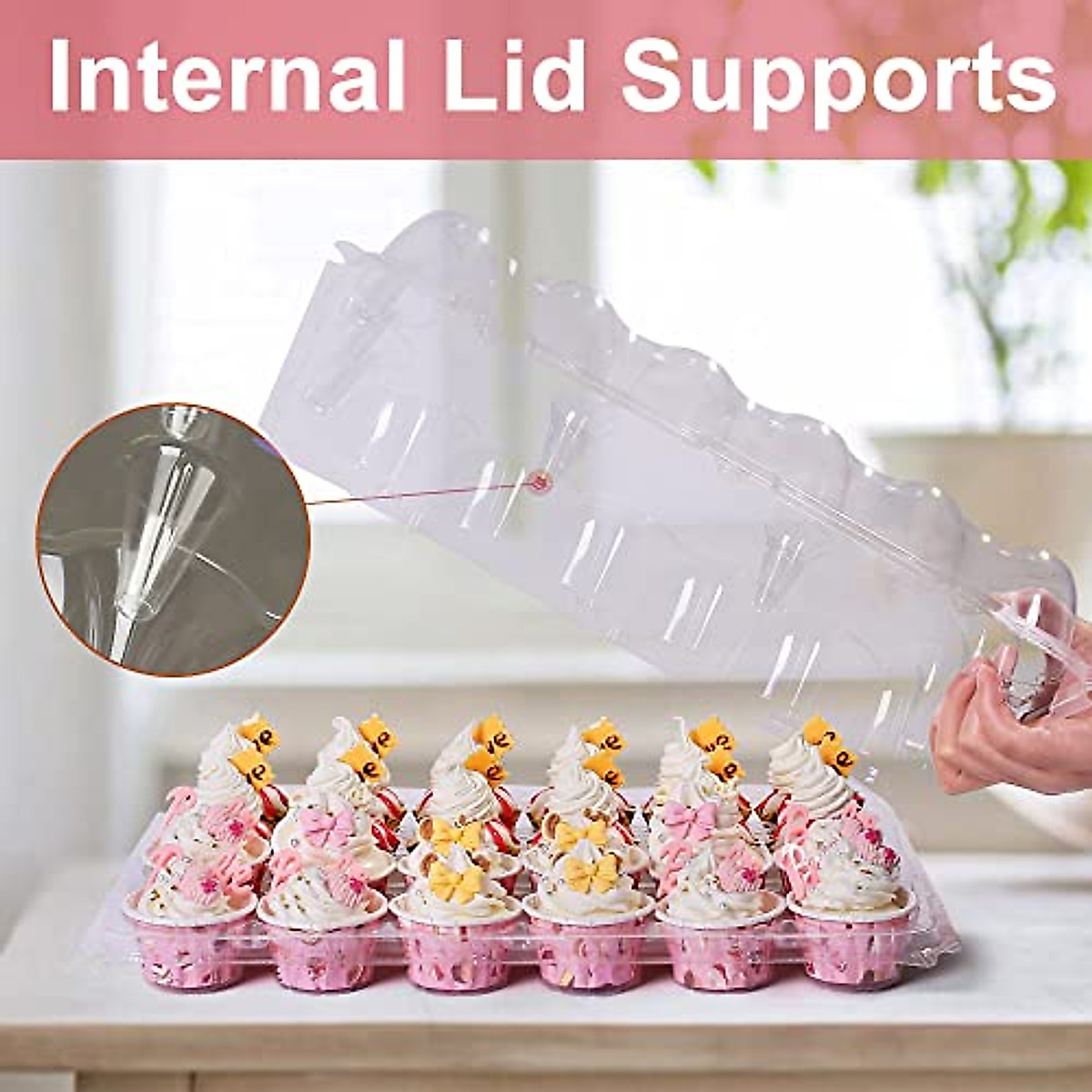 LotFancy Mini Cupcake Containers, 24 Count, 12 Pack Plastic Cupcake Holder with 288 Cupcake Liners, Clear Disposable Mini Cupcake Carriers with Detachable Dome Lid